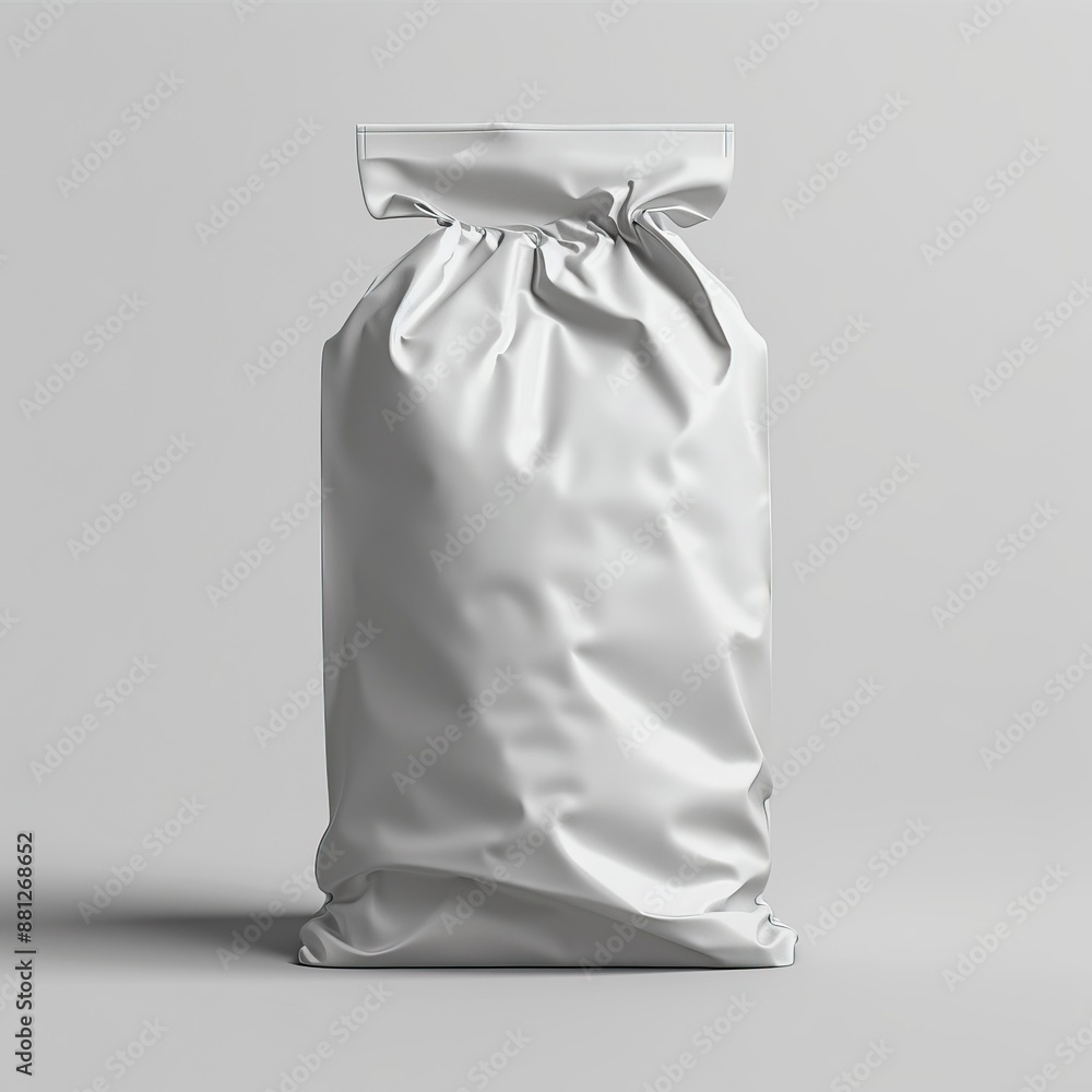 Create an image of a blank white industrial bag mockup side view. The ...
