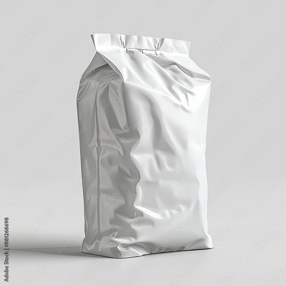 Create an image of a blank white industrial bag mockup side view. The ...