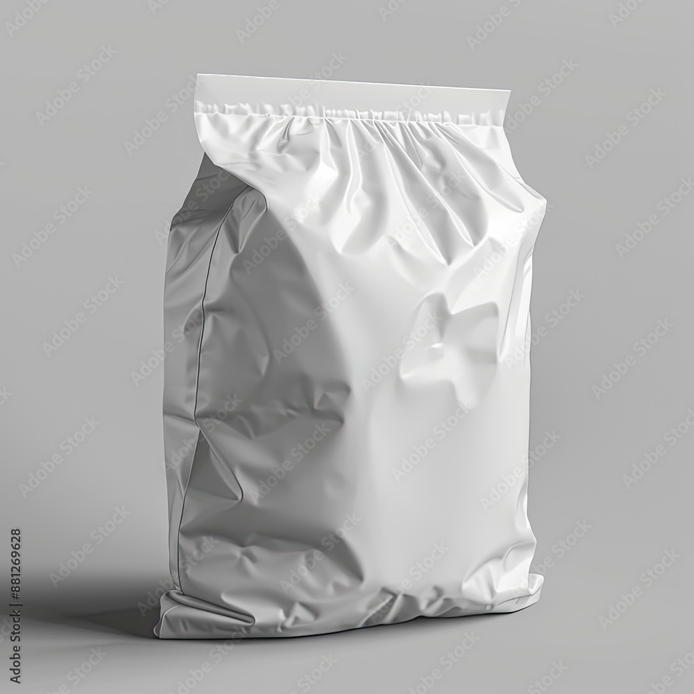 Create an image of a blank white industrial bag mockup side view. The ...
