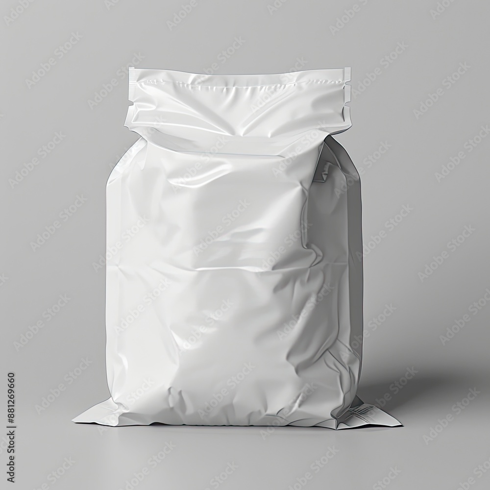 Create an image of a blank white industrial bag mockup side view. The ...