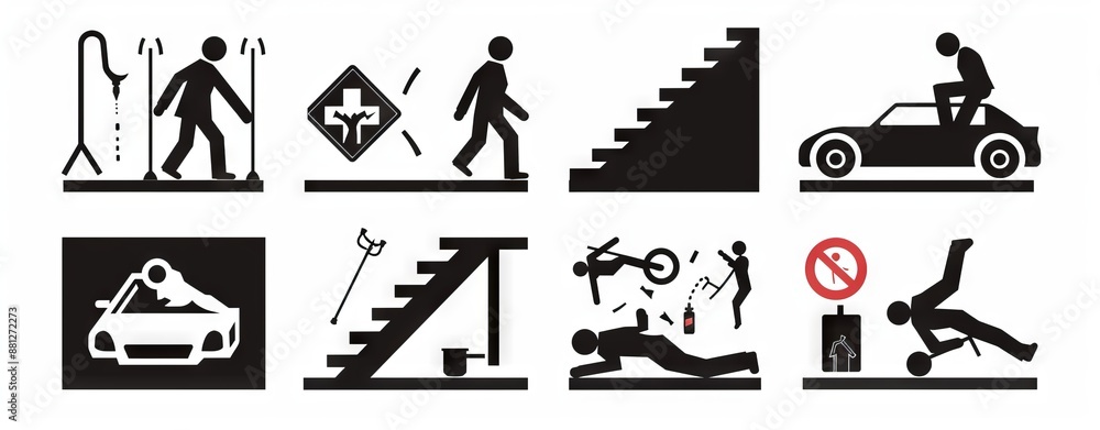 Symbol of an accident pictogram man. Warning, danger icon. Pictogram ...