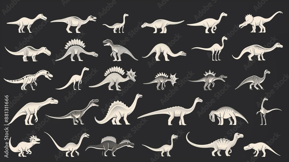 A collection of grayscale vector illustrations depicting different ...