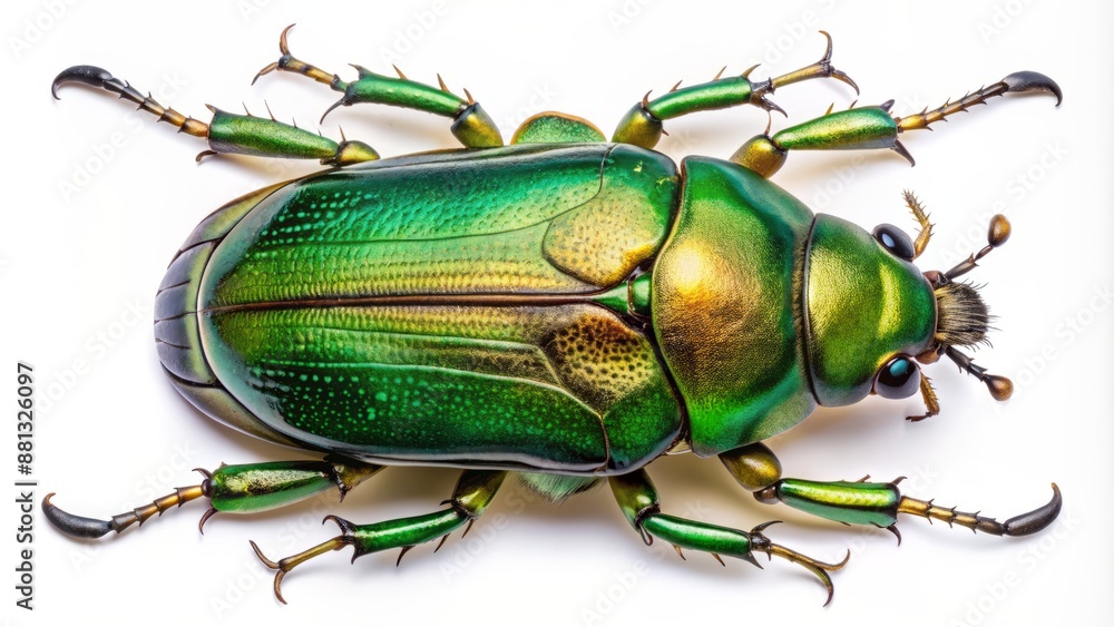 Vibrant green june beetle perches on transparent background, showcasing intricate coleopteran ...