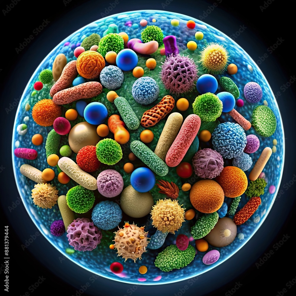 Visualization of various colored bacteria in a confined space Bacterial colony Microbes ...