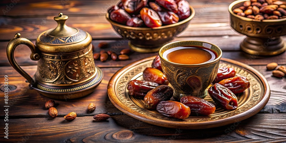 Traditional Arabic coffee served with sweet dates , Arabic, coffee ...