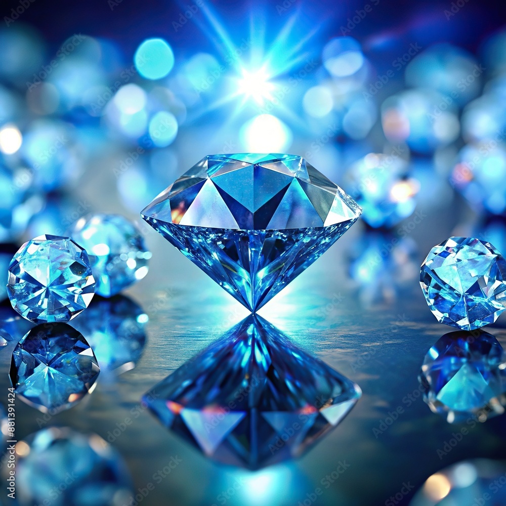 Blue diamonds Gem placed on reflection background blue background soft ...