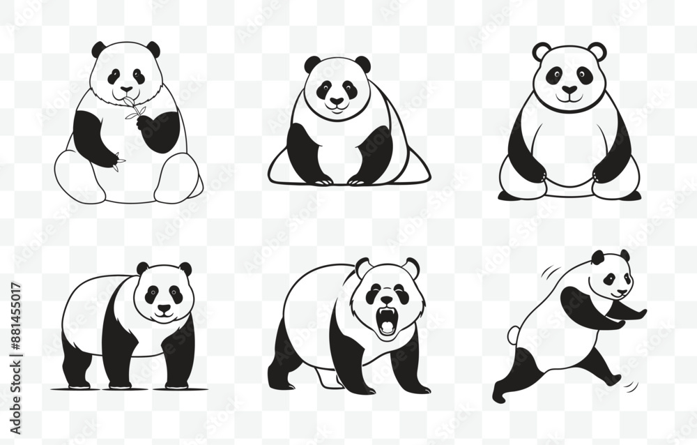 Print Giant Panda Line Art Vector Set Featuring Playful and Adorable ...