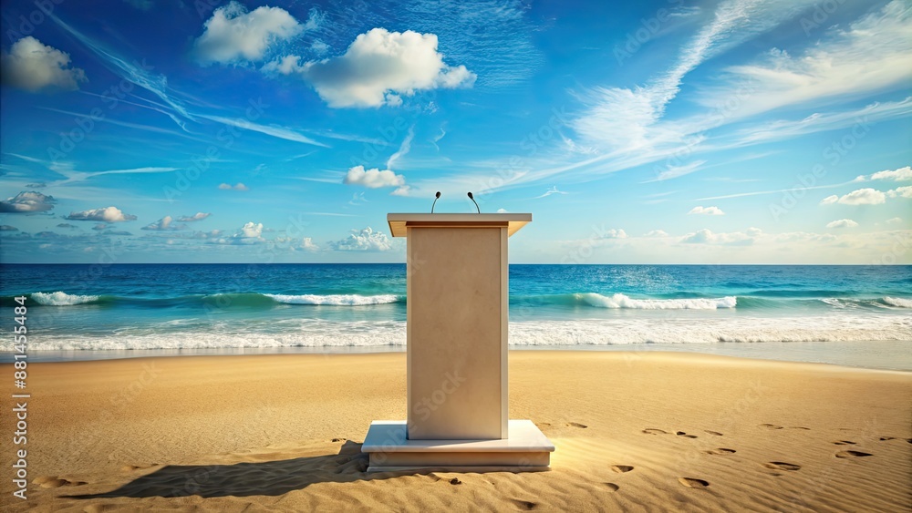 podium on beach with ocean backdrop for summer product launch, beach ...