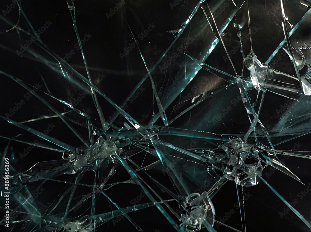shattered broken glass window on a black background, for overlay and ...