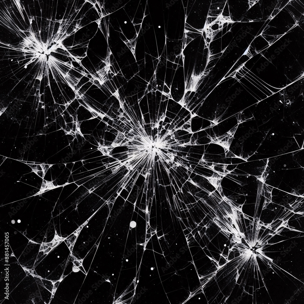 shattered broken glass window on a black background, for overlay and ...
