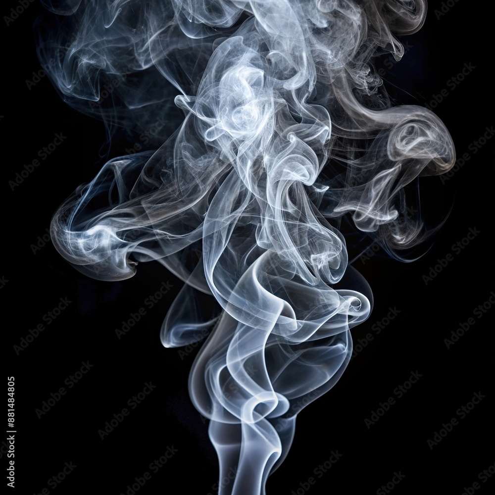 Abstract gray smoke swirls rising vertically on black background ... Abstract gray smoke swirls rising vertically on black background ...