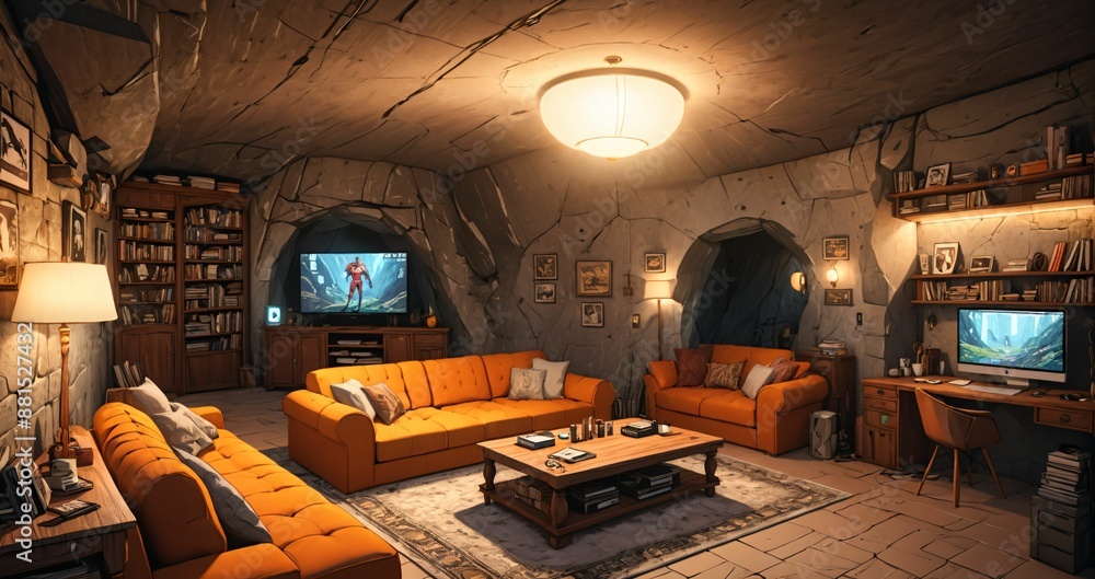 underground living room interior inside natural cave cavern tunnel ...