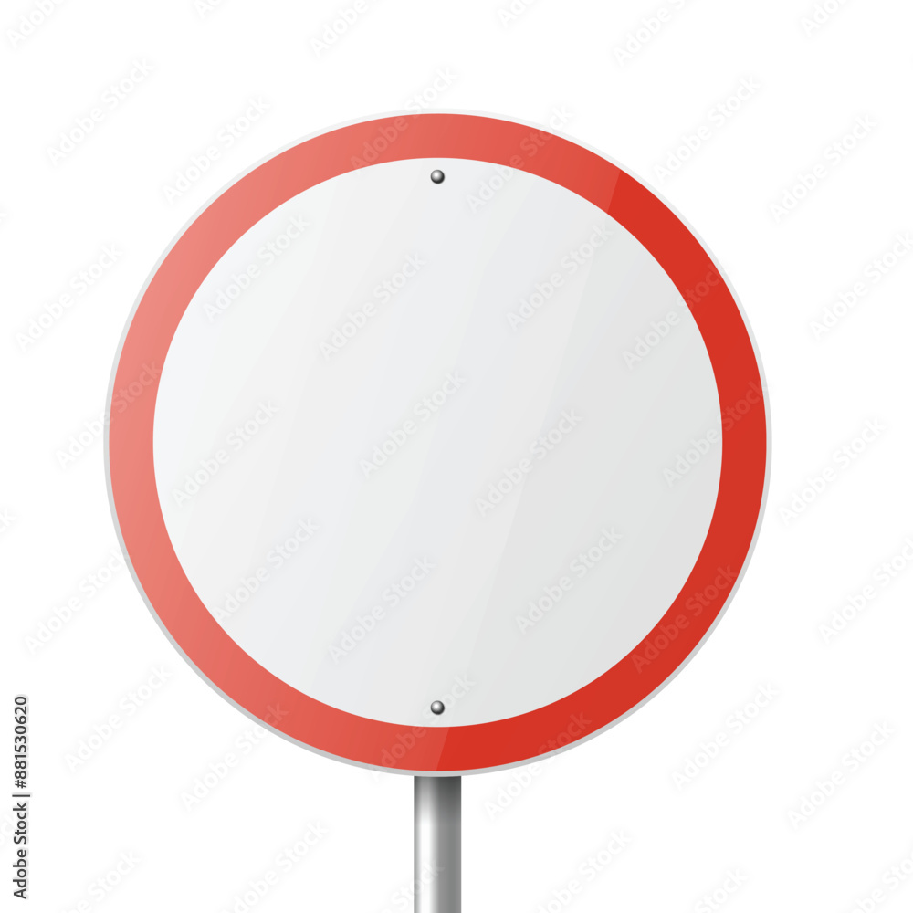Blank circular road sign with red border on a pole. Vector illustration ...