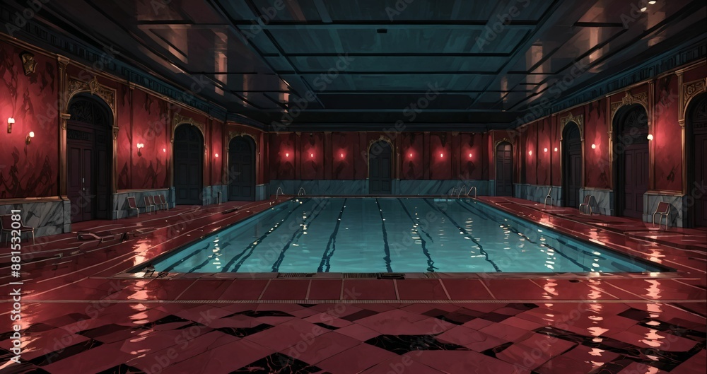 interior of bathhouse indoor pool spa in mansion palace castle building ...
