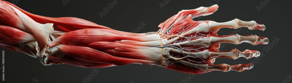 Detailed anatomical illustration of the human arm and hand muscles ...