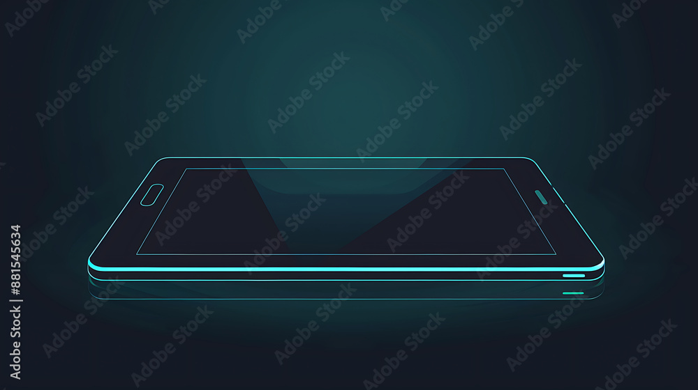A sleek and stylish black smartphone with a glowing blue outline. The ...