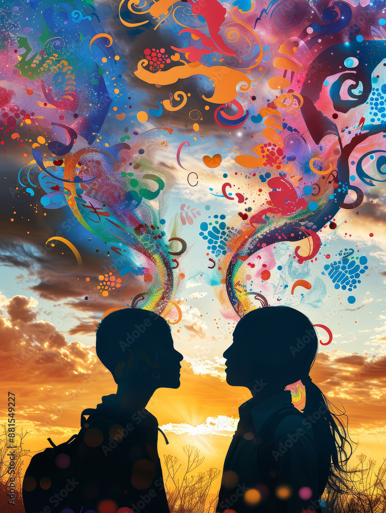 Silhouettes of Two People Facing Each Other with Abstract Colors - Two ...