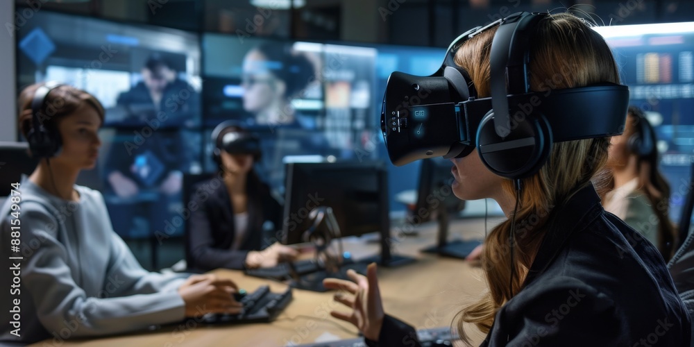 Abstract Wallpaper for Human Resources Recruitment Poster: Digital Training Center with VR ...