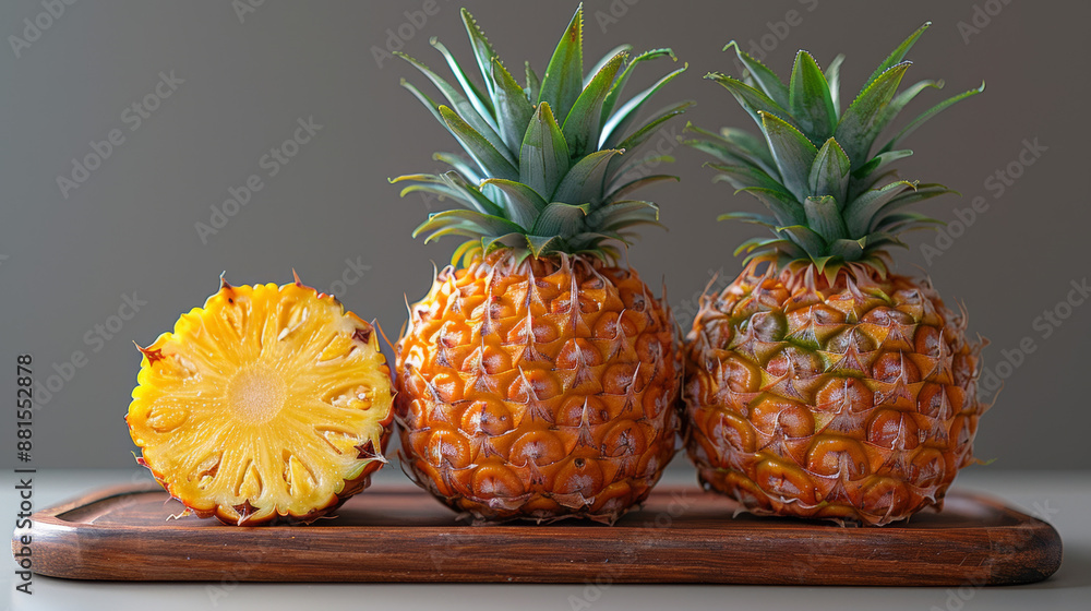 High-Resolution Photo of a Single Pineapple and a Cut Pineapple on a ...
