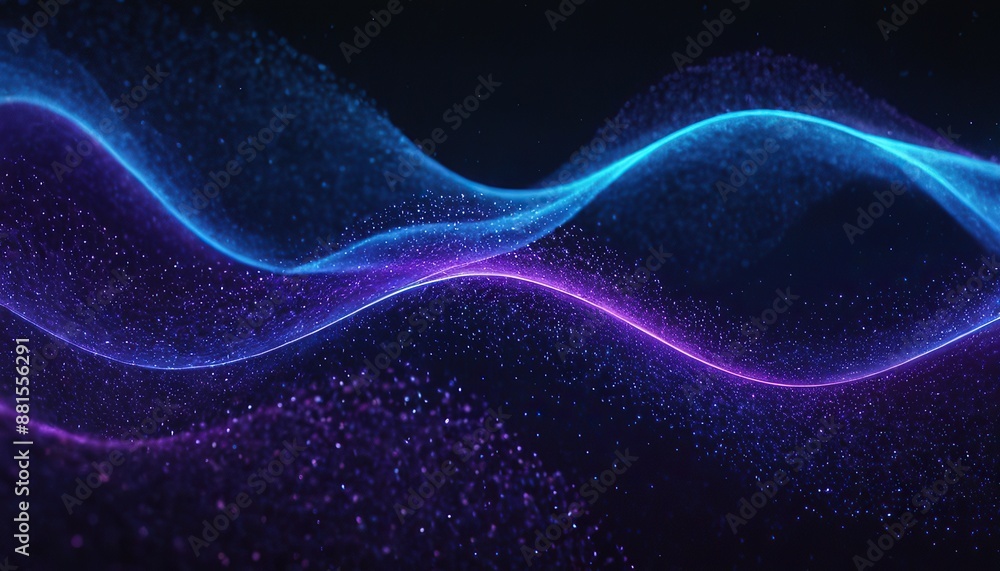 Digital purple blue particles wave and light abstract background with ...