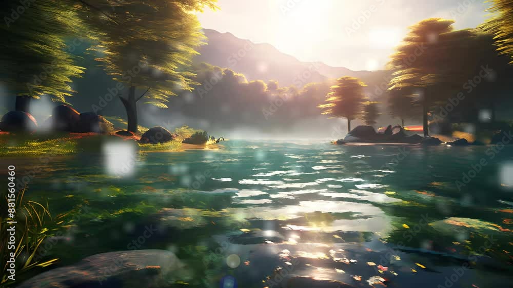 Clear stream running through stone boulders Abundant river flowing on ...