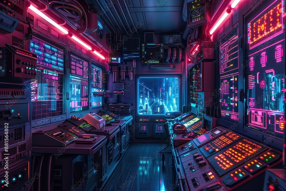 Evokes nostalgia for 1980s sci-fi aesthetics, with a focus on neon ...