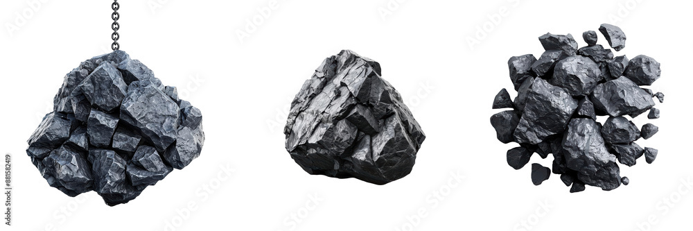 Three piles of coal shown, representing different sizes and types of ...