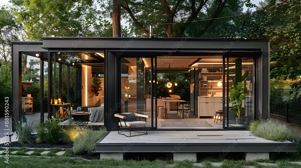 Efficient Innovation, Modern prefab tiny home with glass walls ...