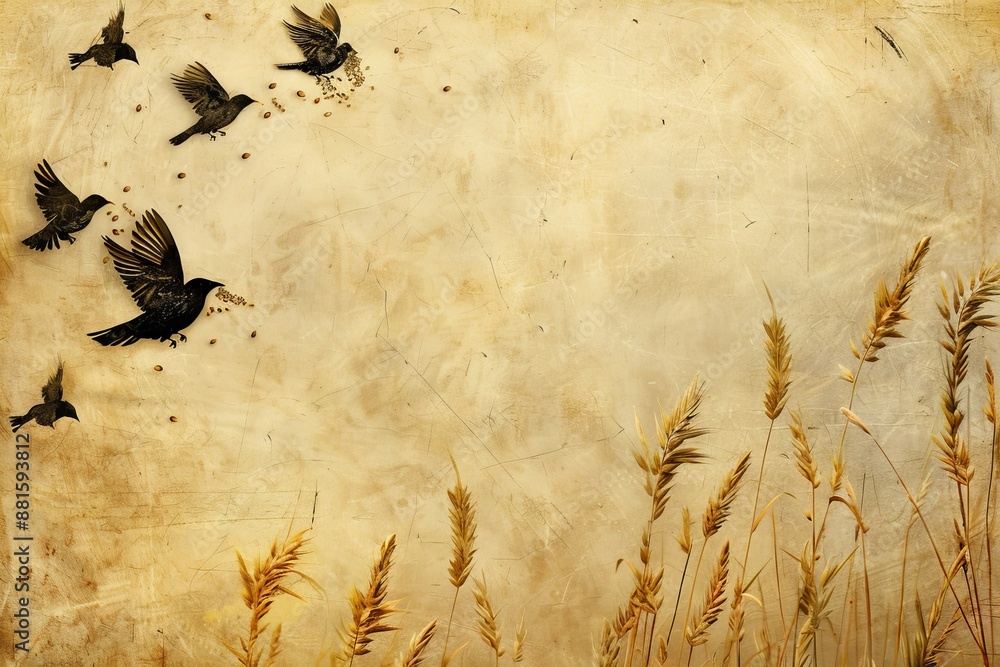 Biblical illustration of the parable of the sower with birds eating ...