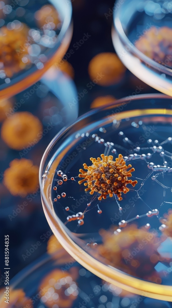 3D depiction of biofilm formation on a surface, close up, microbiology ...