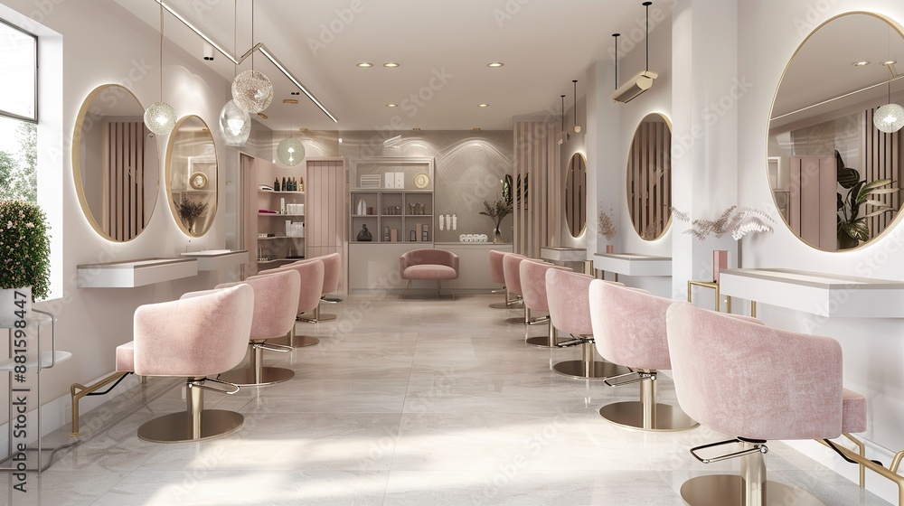 A modern, girly salon in the UK. It's crucial that the design features ...
