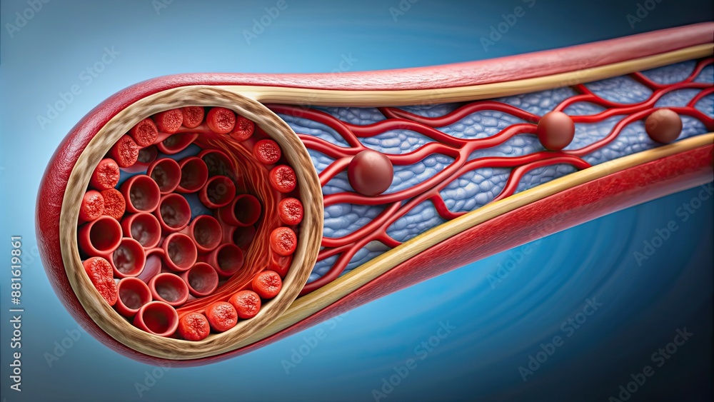 Cross-section of a blood vessel showing detailed vascular anatomy ...