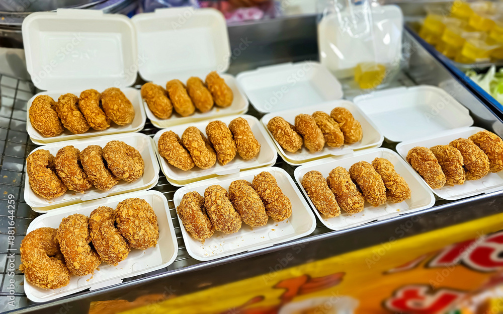 Thai food Shrimp Cakes donut (Tod Mun Goong). Thai Cuisine. Thai crispy ...