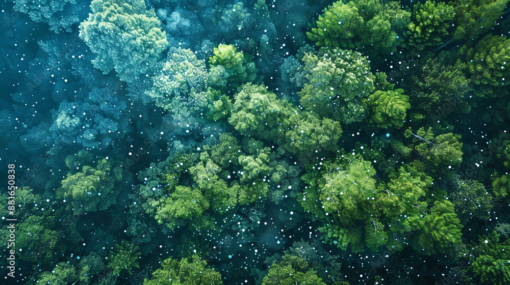 A vibrant forest with an overlay of CO2 and O2 molecules, highlighting ...
