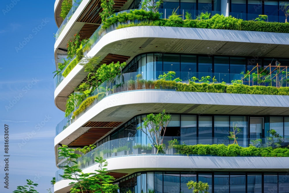 Foto de Eco-friendly building. Sustainable office building with garden ...