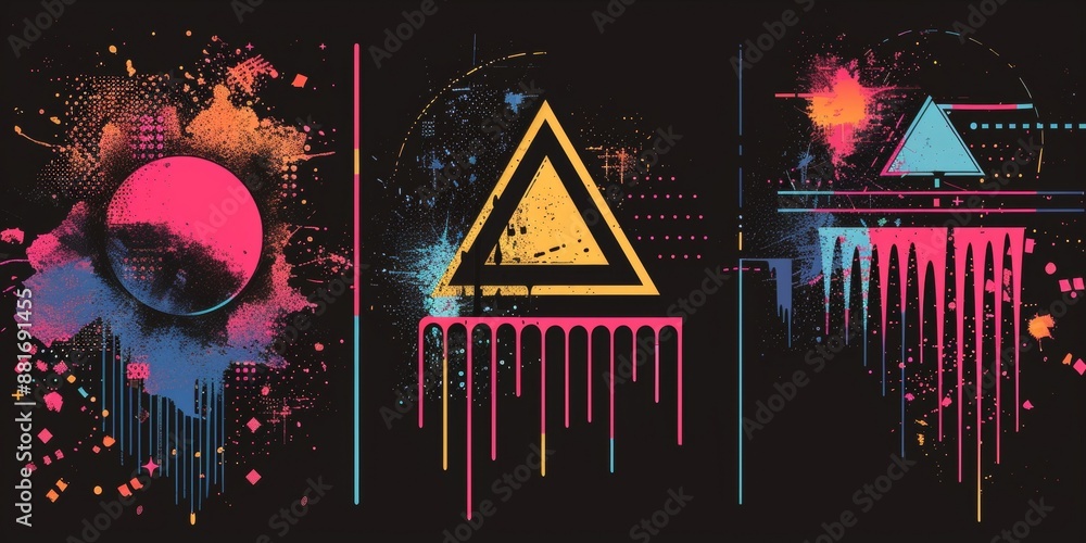 shapes square circle triangle cross with drip effect, melting effect ...