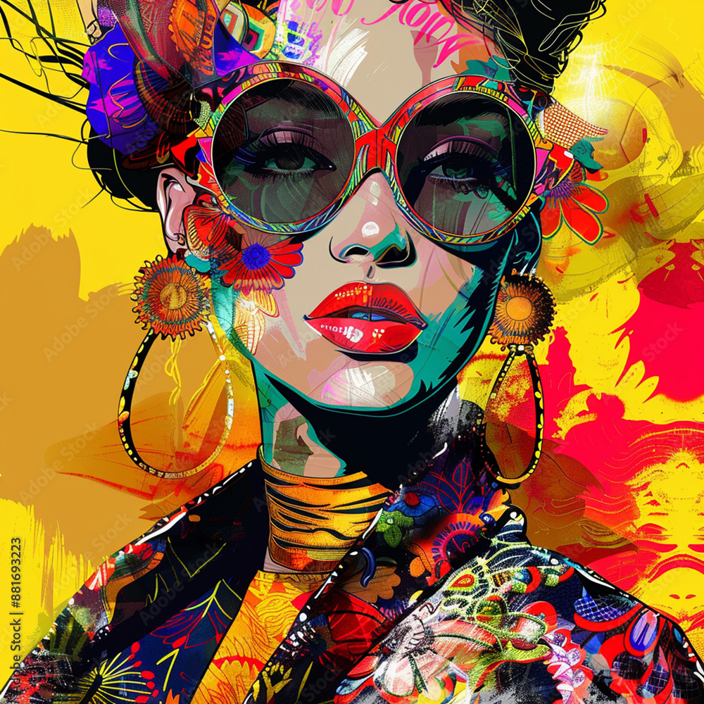 Fashion illustration. Colorful pop art 80s comic style fashion drawing ...
