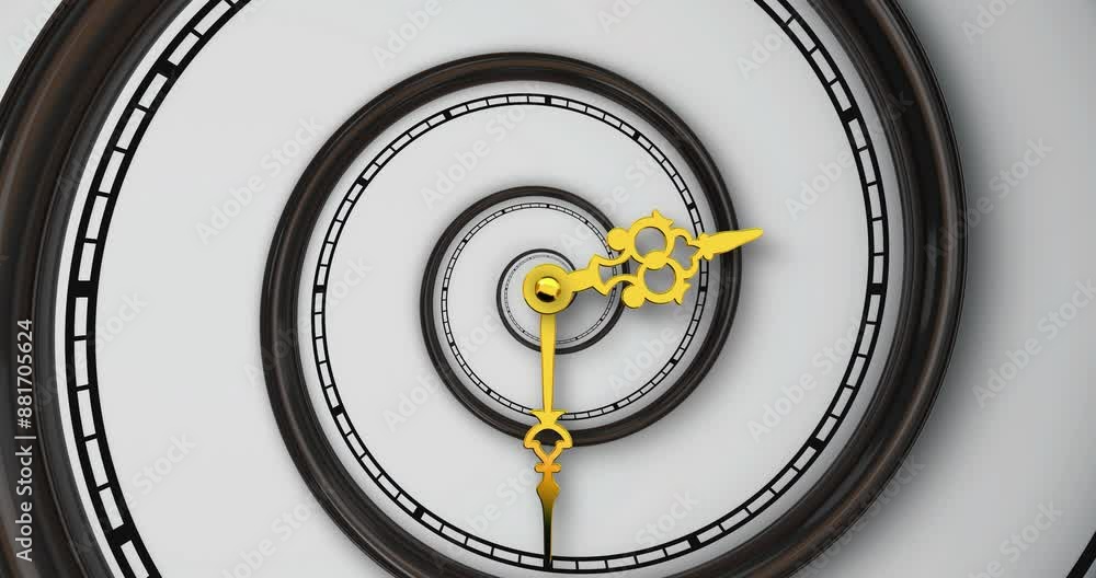3D image of abstract clock with a spiral dial and hands. The clock ...