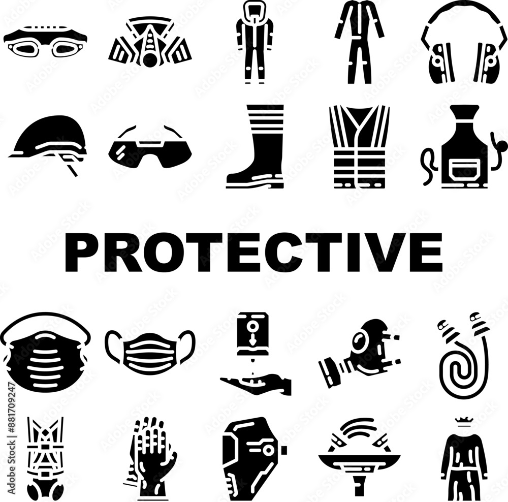Vetor de personal protective equipment ppe icons set vector. safety ...