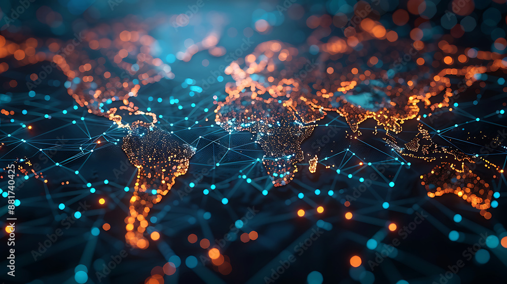 World map with global business network connections global outline ...