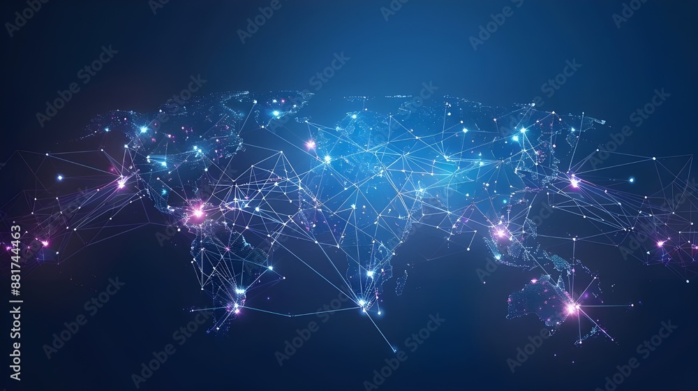 world map shows global network and connectivity, international data ...