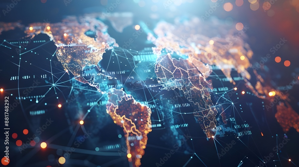 world map shows global network and connectivity, international data ...