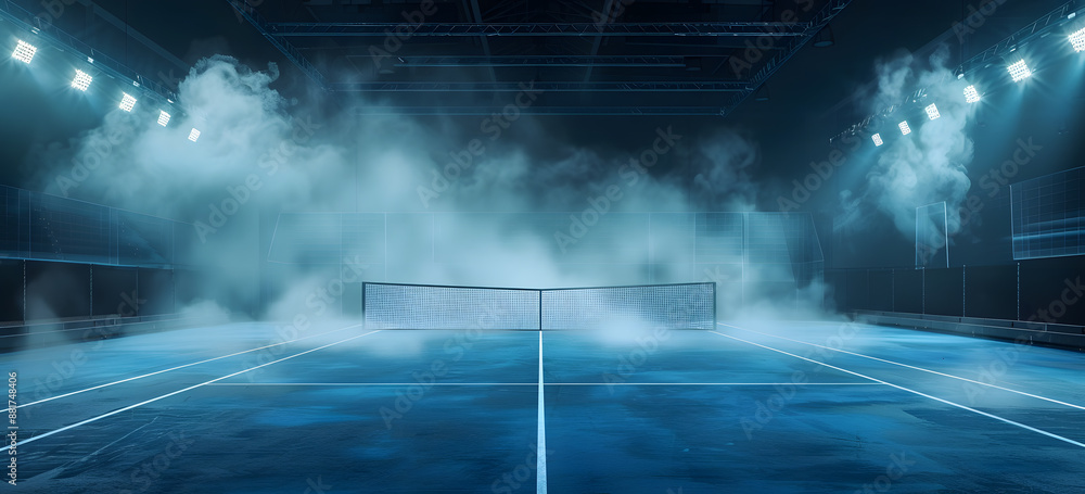 Professional tennis court, stadion, arena with dramatic steam or smoke ...