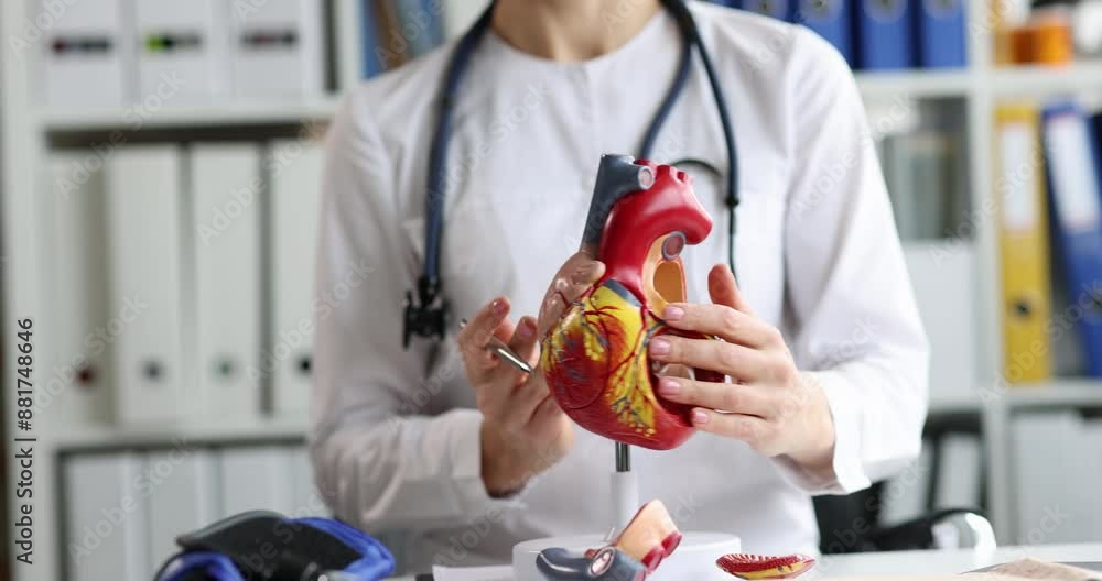 Cardiologist shows anatomy of the heart on model. Cardiovascular ...