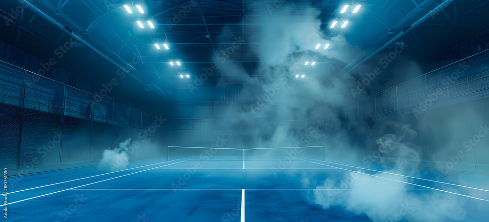 Professional tennis court, stadion, arena with dramatic steam or smoke ...