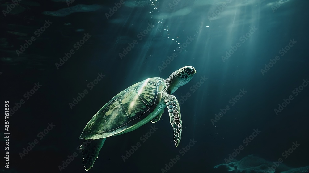 Green sea turtle ascended to the surface to breathe starting from very ...