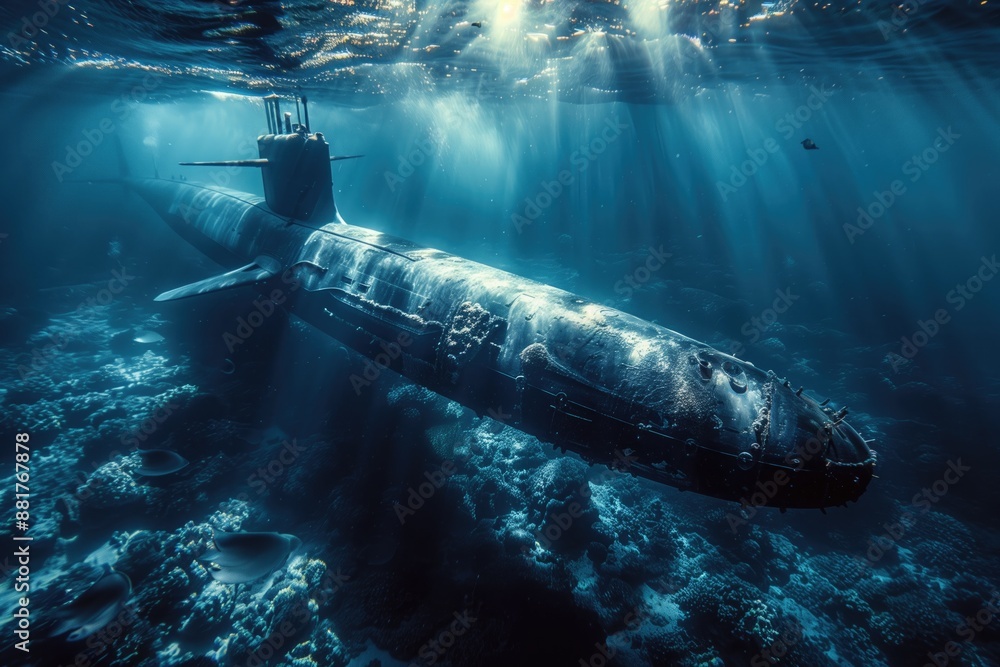Submarine Encounter: A warship deploying depth charges or torpedoes in ...