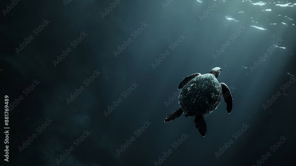 Green sea turtle ascended to the surface to breathe starting from very ...
