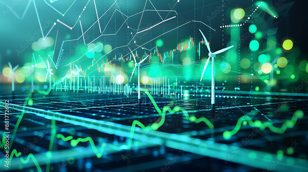 Stock market graphs and economic data visualized with icons of solar ...