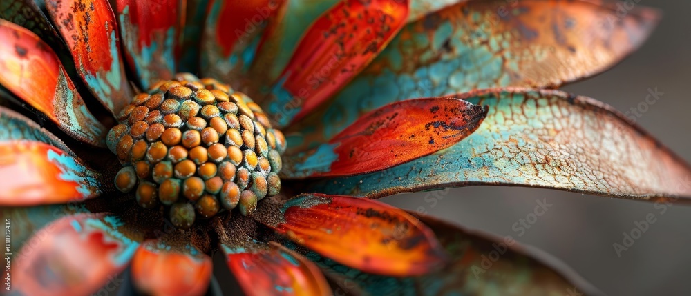 Bud with sepals in various stages of flowering, intricate textures ...